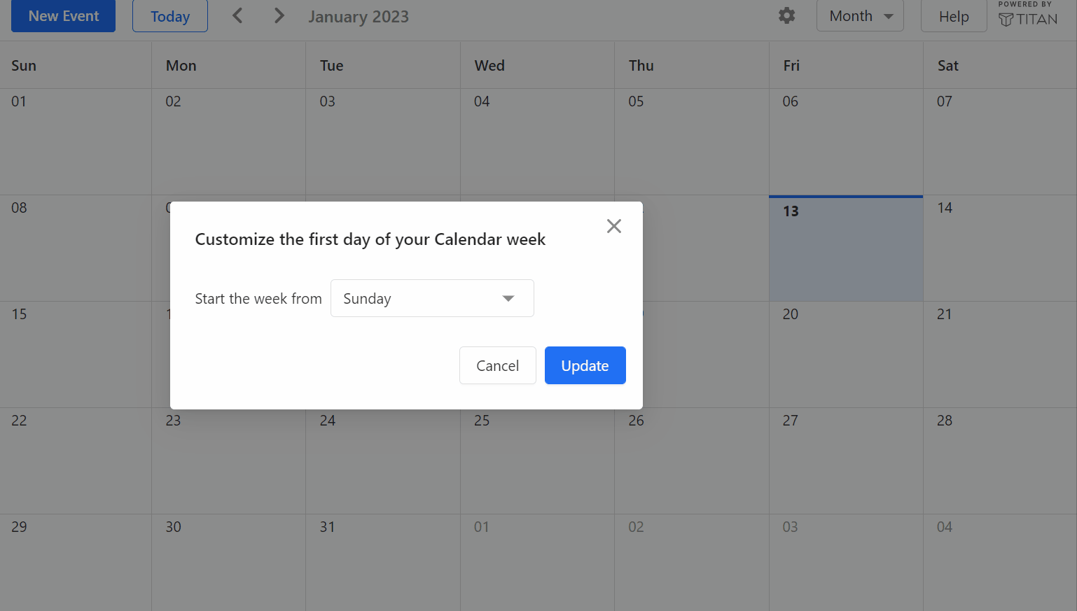 Pick the first day of your Titan Calendar week – Titan Mail
