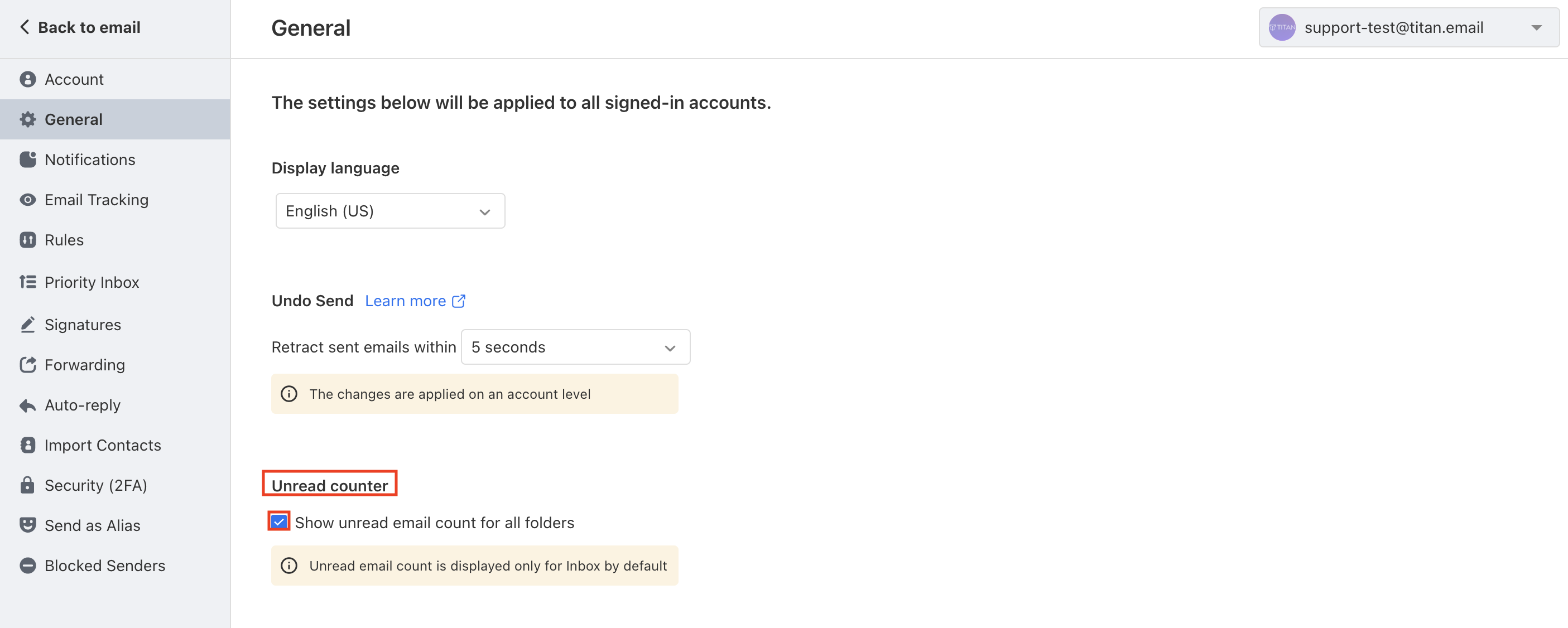 General Settings – Titan Mail