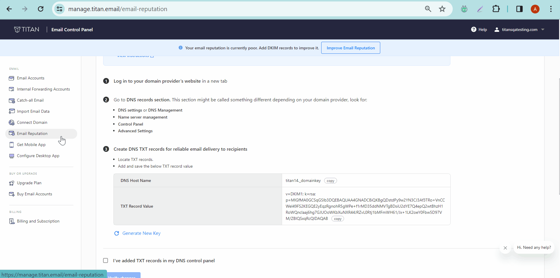Set up DKIM Record – Titan Mail