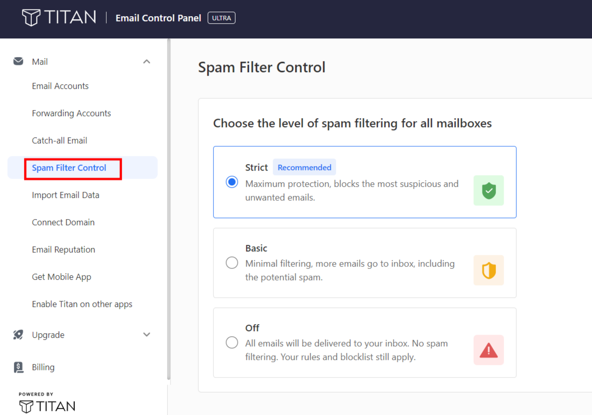 How to Disable or Adjust Spam Filtering in Titan Mail – Titan Mail