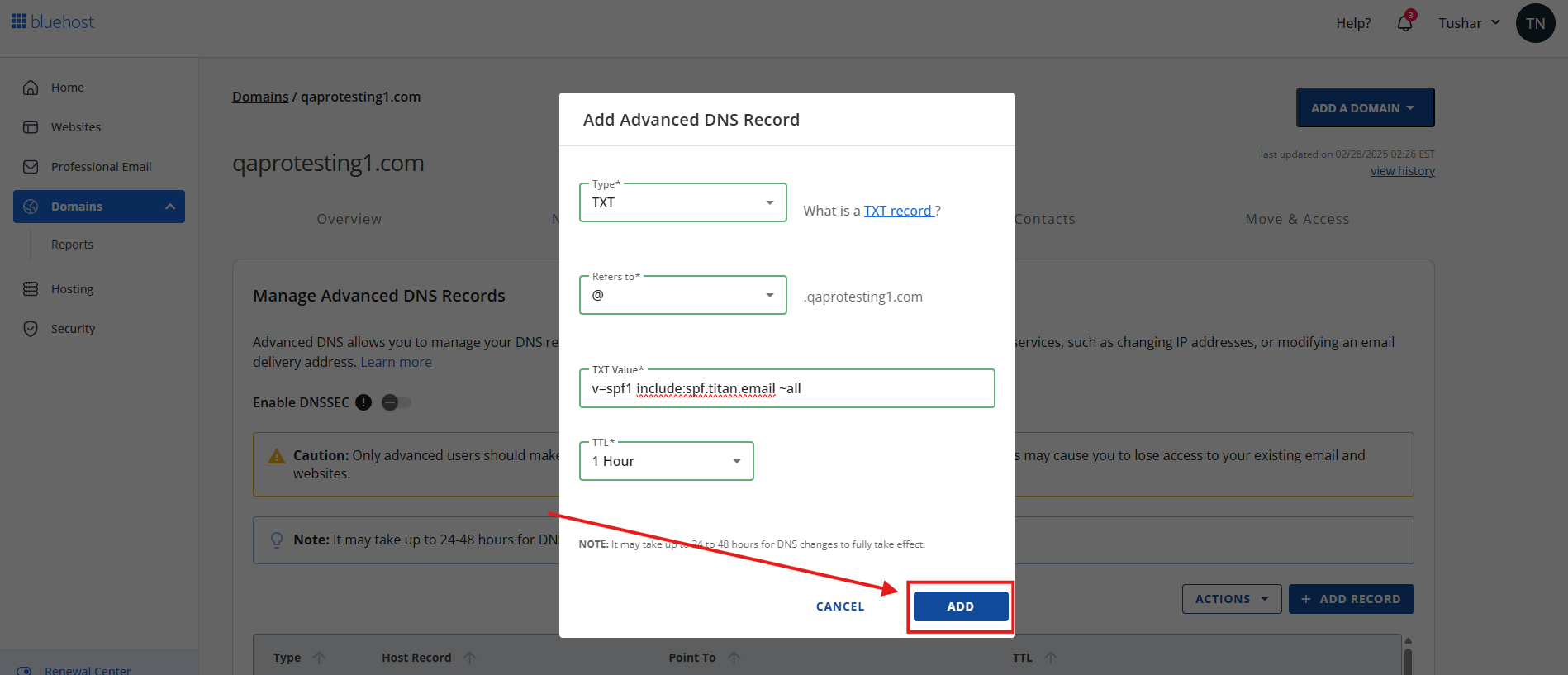 Setup Titan MX and TXT records for Bluehost – Titan Mail