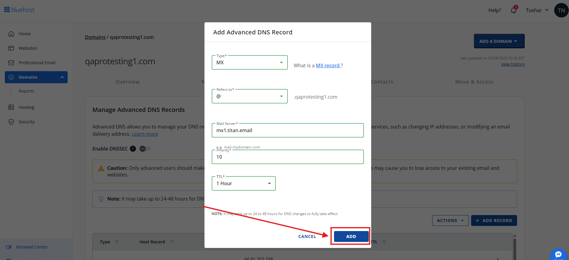 Setup Titan MX and TXT records for Bluehost – Titan Mail