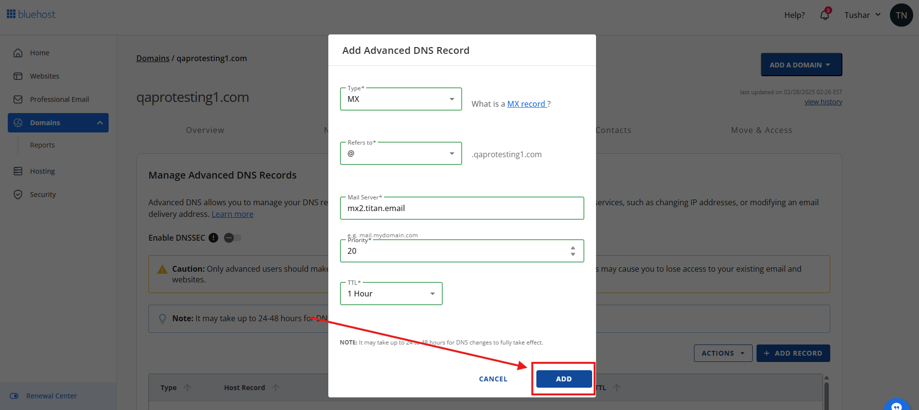Setup Titan MX and TXT records for Bluehost – Titan Mail